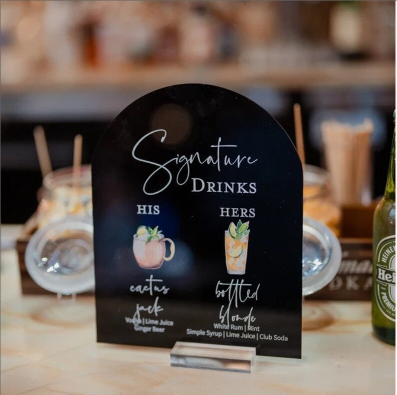 ARCH Frosted Bar Menu Signature Cocktails Custom Clear Glass - Etsy