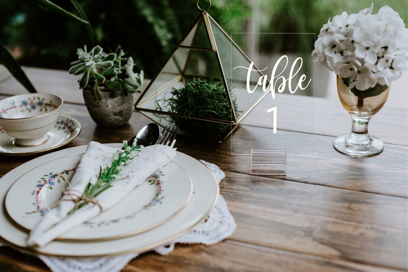 Clear Glass Look Acrylic Table Number Sign With Stands - Etsy