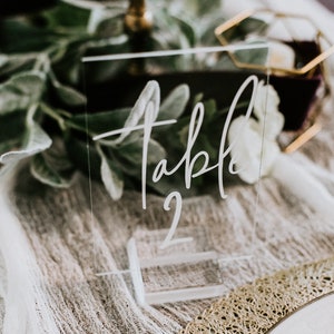 Clear Glass Look Acrylic Table Number Sign With Stands, Perspex Modern ...