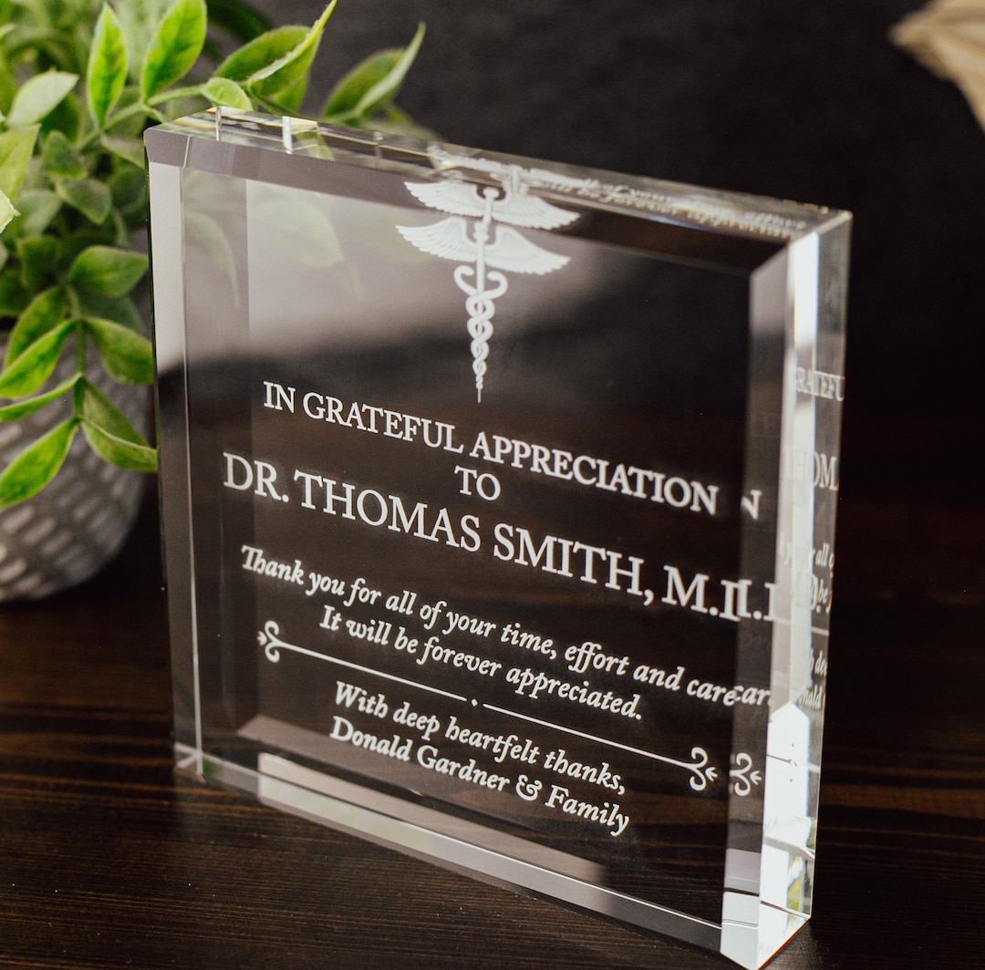 Doctor Appreciation Award Crystal Glass Plaque, for Employee ...