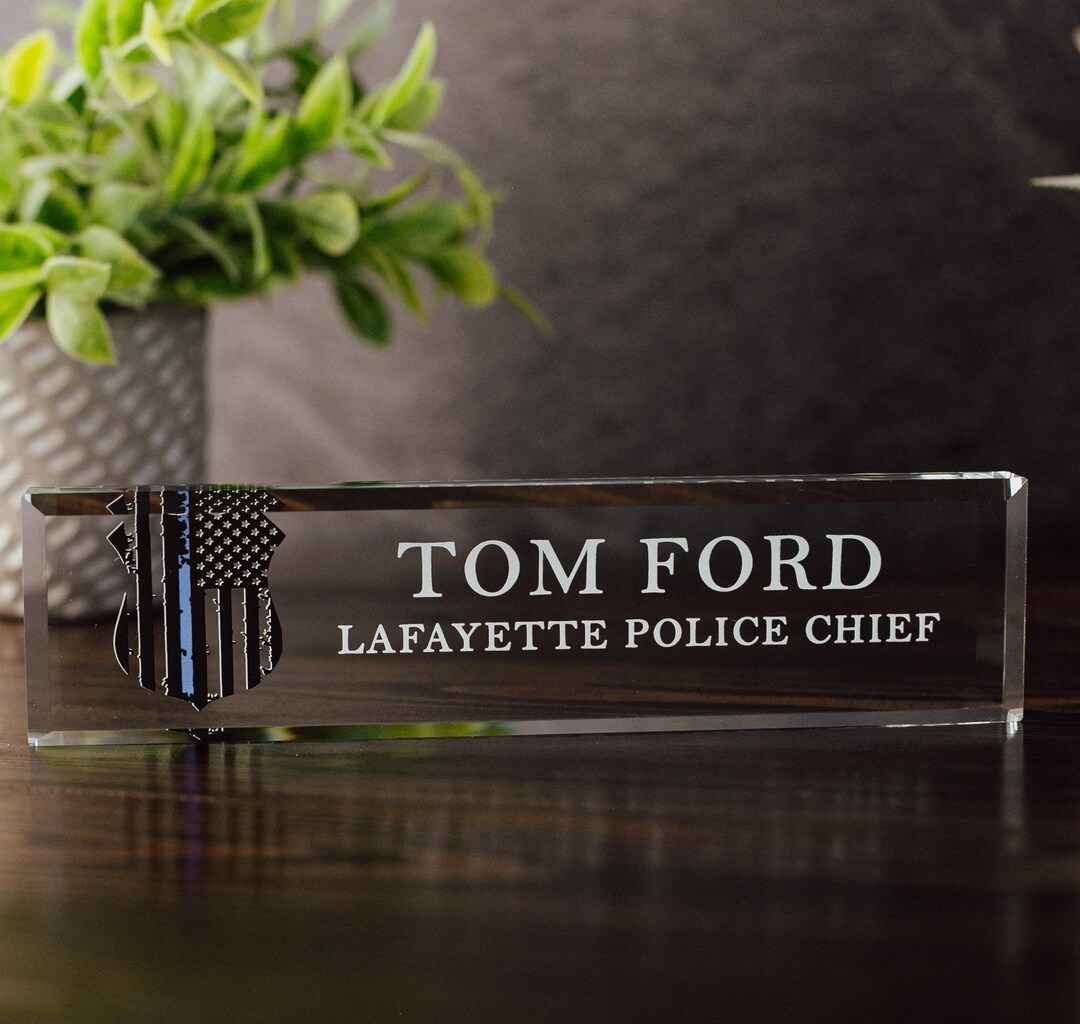 Police Officer Glass Office Desk Name Plate, Clear Chief of Police ...