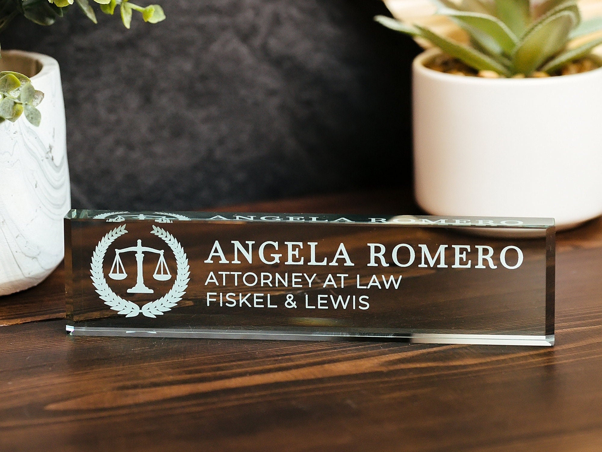 Attorney Glass Office Desk Name Plate Clear JD Judge - Etsy UK