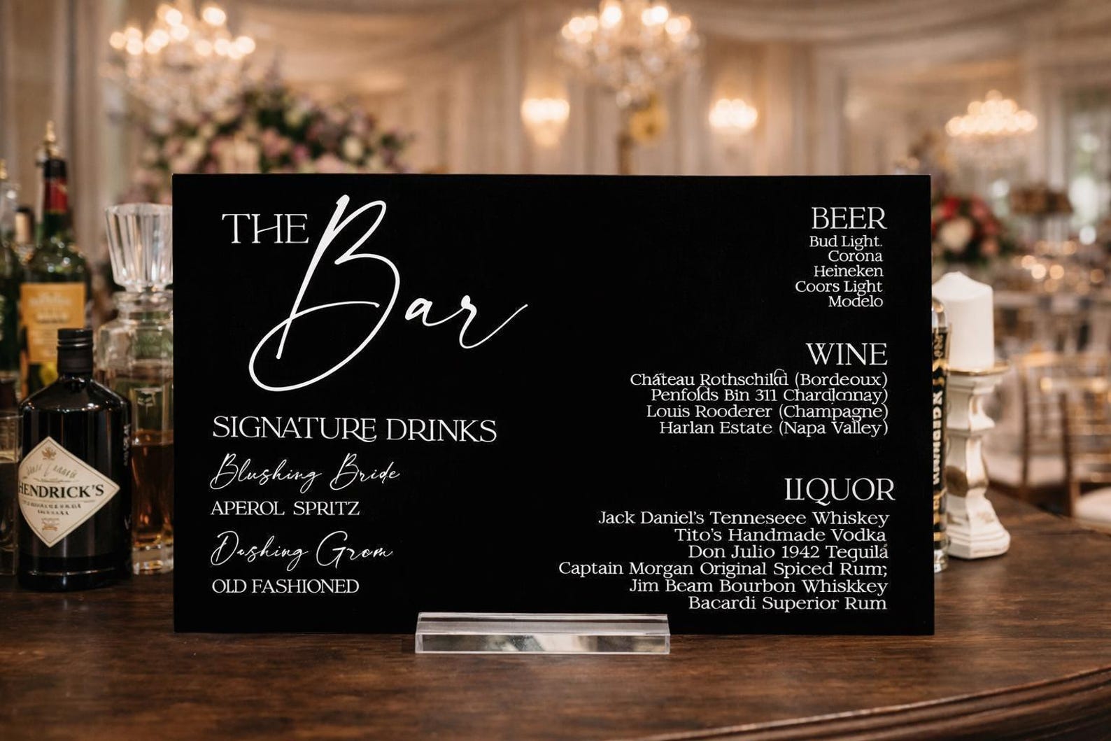 Bar Menu Signature Cocktails Custom Clear Glass Look Acrylic Wedding ...