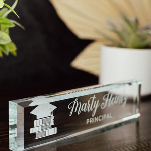 Principal Glass Office Desk Name Plate, Head of School Nameplate ...