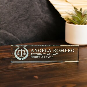 Attorney Glass Office Desk Name Plate, Clear JD Judge Nameplate, Lawyer ...