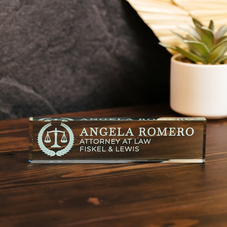 Attorney Glass Office Desk Name Plate Clear JD Judge - Etsy