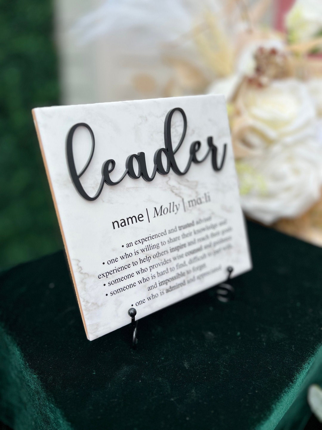 3D Marble Great Leader Definition Plaque With Stand, Thank You Mentor Sign, Boss Retirement ...