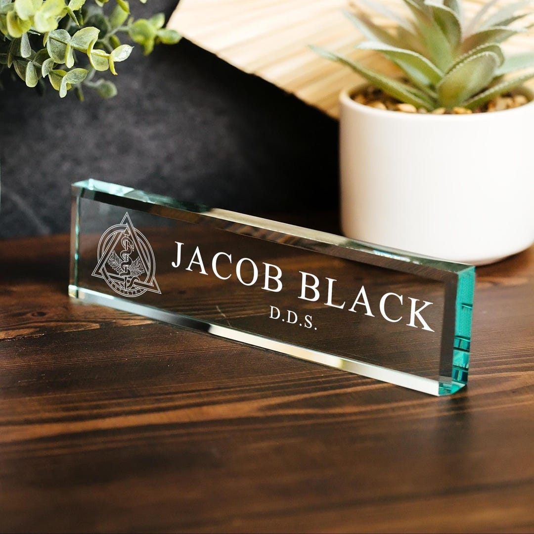 Dentist DO DDS Glass Office Desk Name Plate, Clear Dentist Nameplate ...