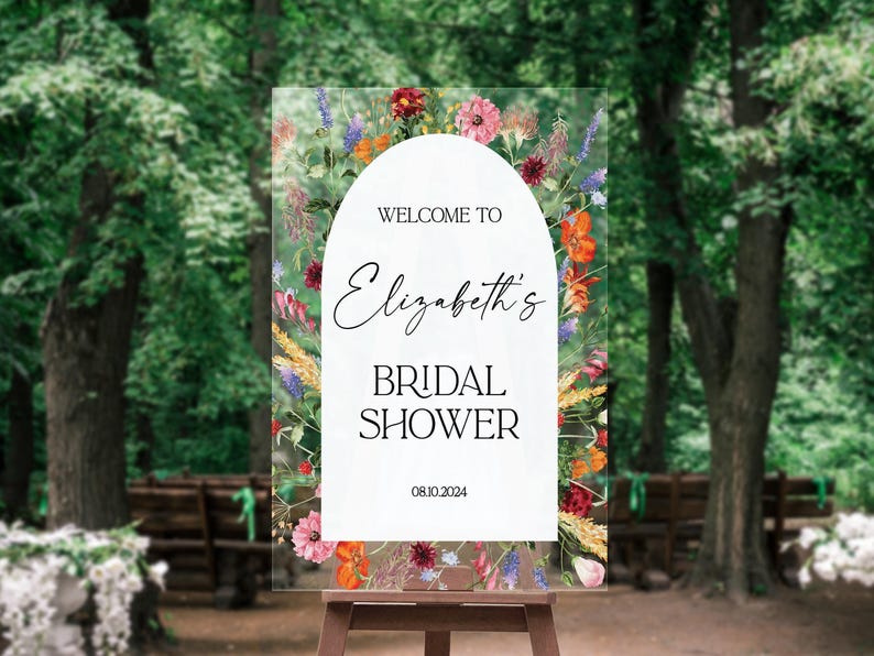 Wildflower Themed Acrylic Welcome Sign, Colorful Floral Personalized ...