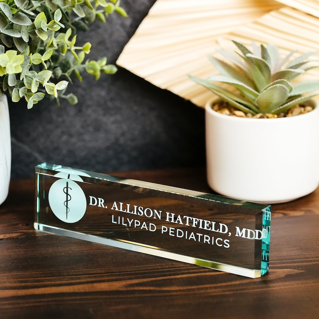 Physician MD Doctor Glass Office Desk Name Plate, Clear PA Surgeon ...