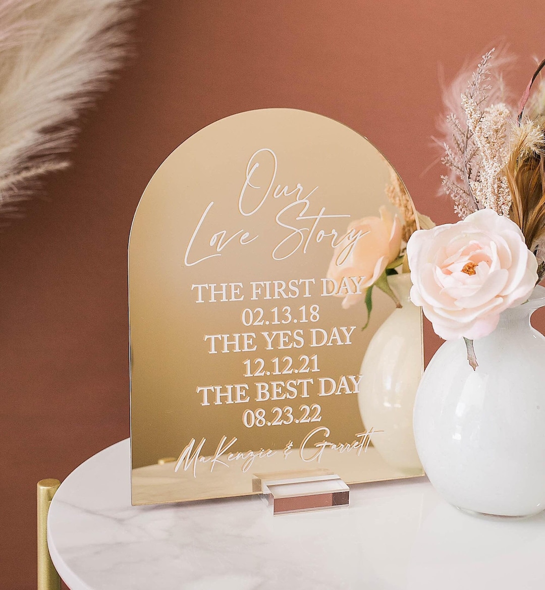 ARCH Gold Mirror Our Love Story First Day Yes Day Best Day Clear Glass ...