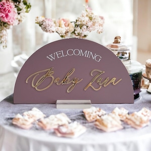 3D Mirrored Acrylic Arch Baby Shower Welcoming Baby Sign, Laser Cut ...