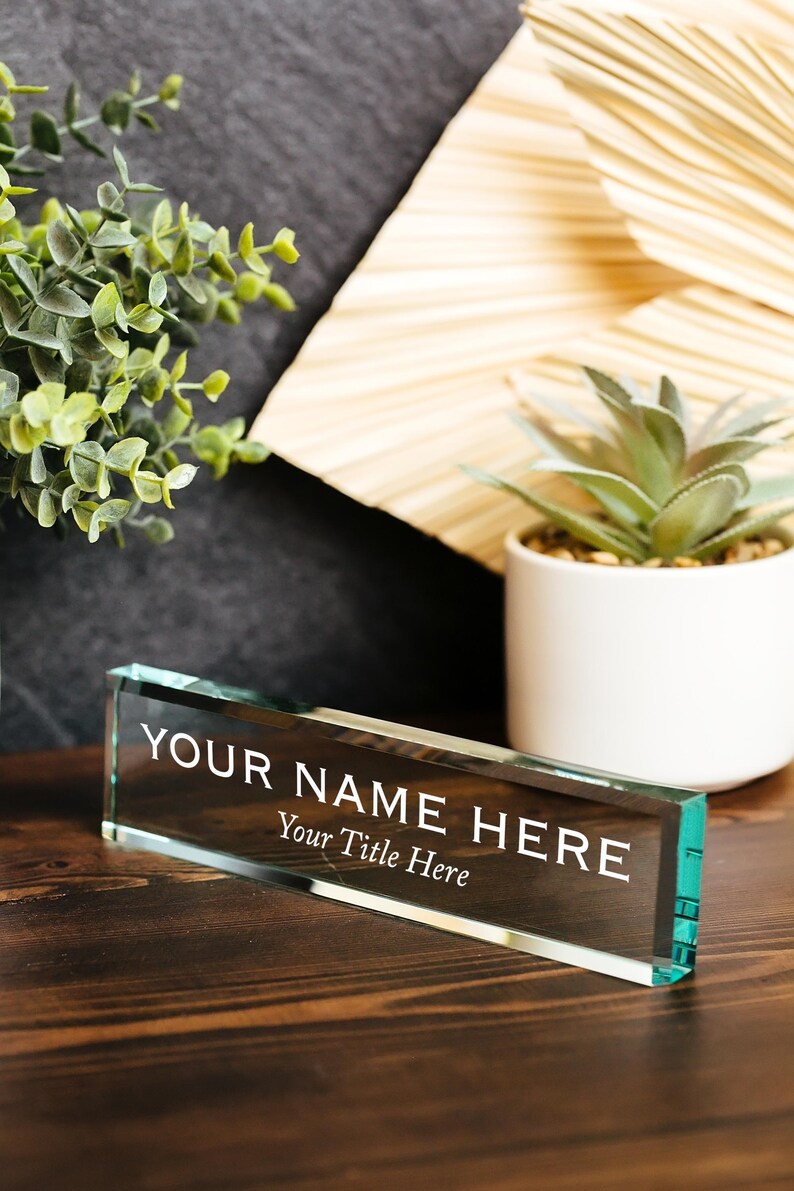 CUSTOM Nameplate Design, Crystal Personalized Desk Block, Glass Name ...