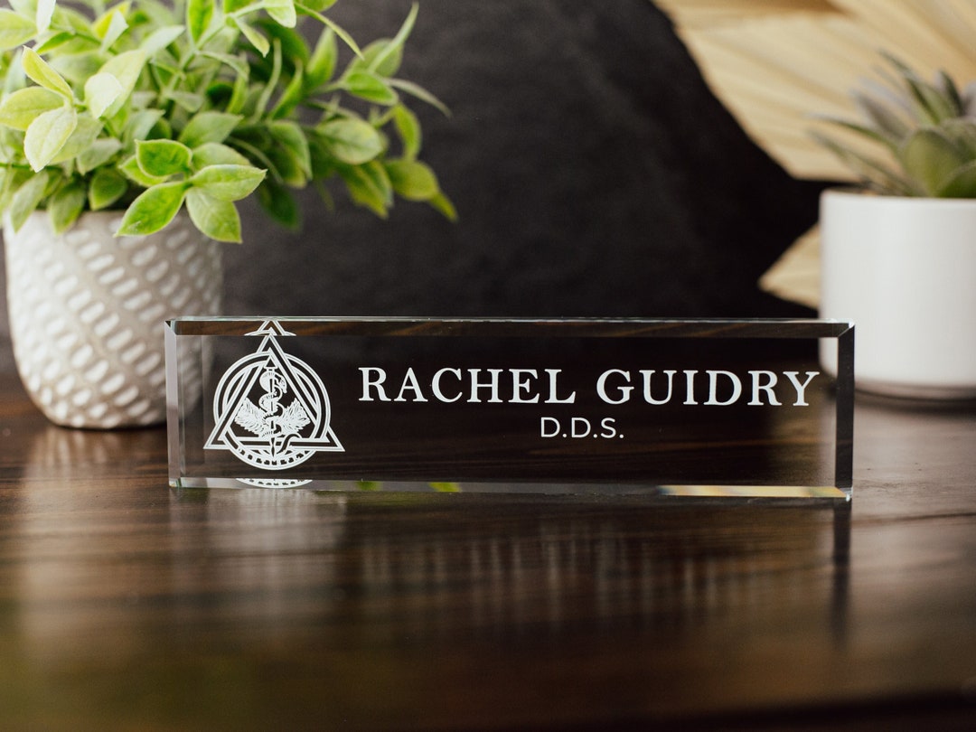 Dentist DO DDS Glass Office Desk Name Plate, Clear Dentist Nameplate ...