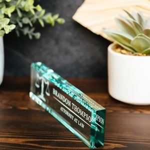 Attorney Glass Office Desk Name Plate, Clear JD Judge Nameplate, Lawyer ...