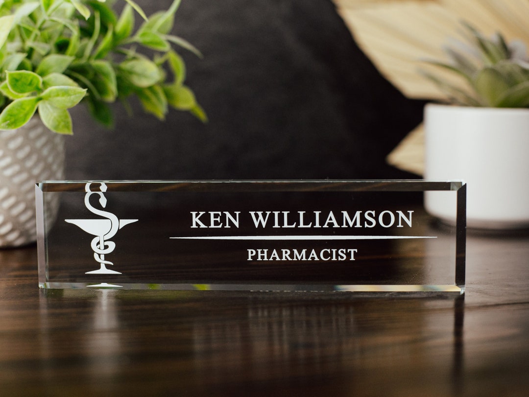Pharmacist Glass Office Desk Name Plate, Clear Doctor of Pharmacy ...
