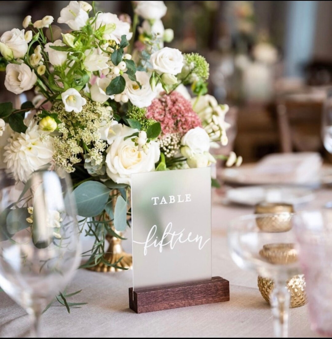 FROSTED Glass Look Acrylic Table Number Sign With Stands, Perspex ...