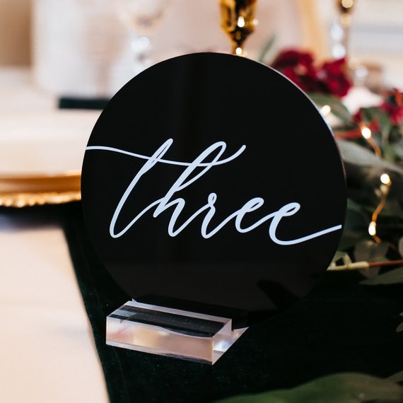 Round Clear or Black Acrylic Table Number Sign With Stands | Etsy
