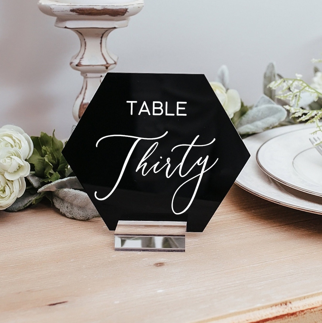 Black or Clear Hexagon Acrylic Table Number Sign With Stands, Clear ...