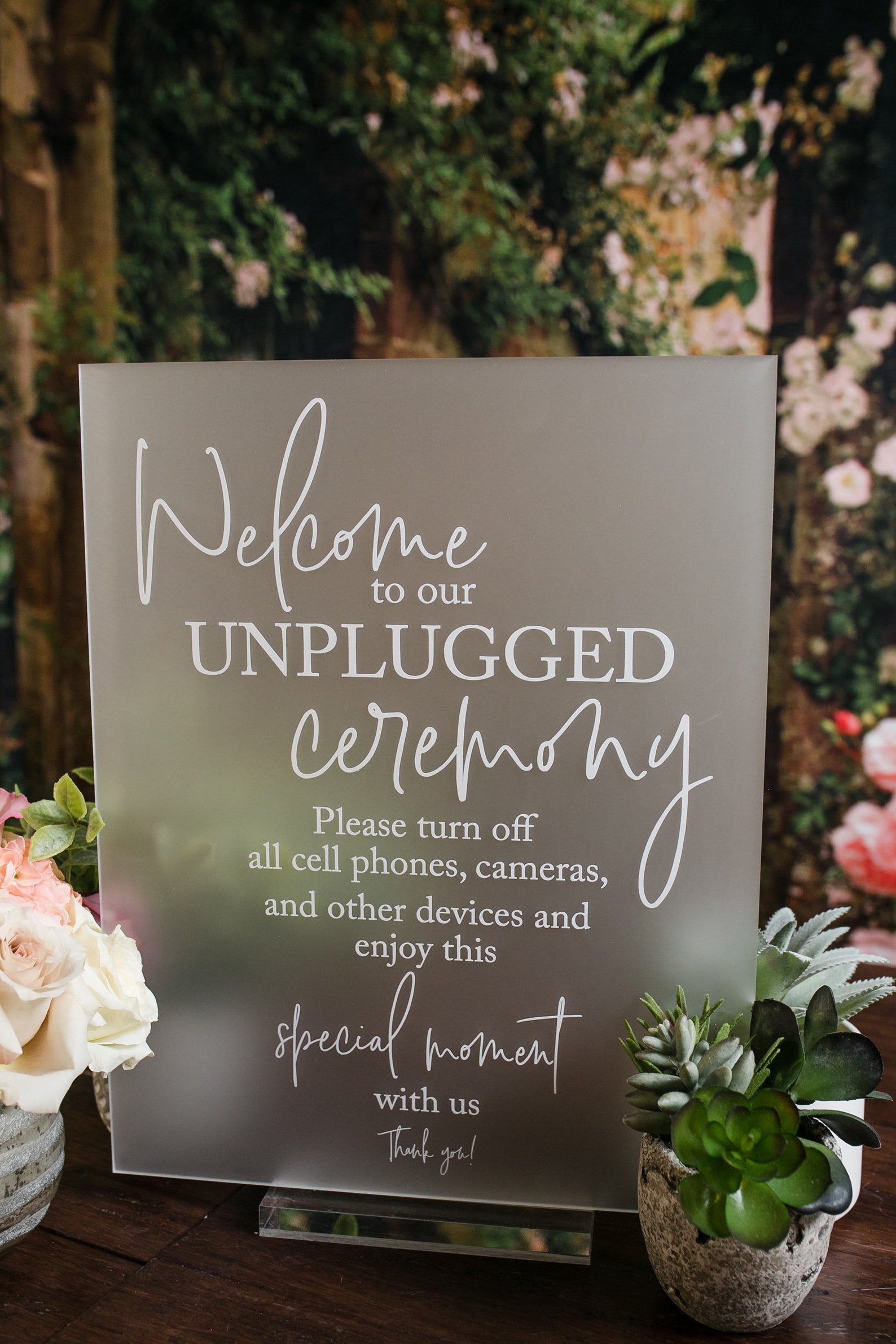 Unplugged Ceremony Clear Glass Look Acrylic Wedding Sign, Unplug Be ...