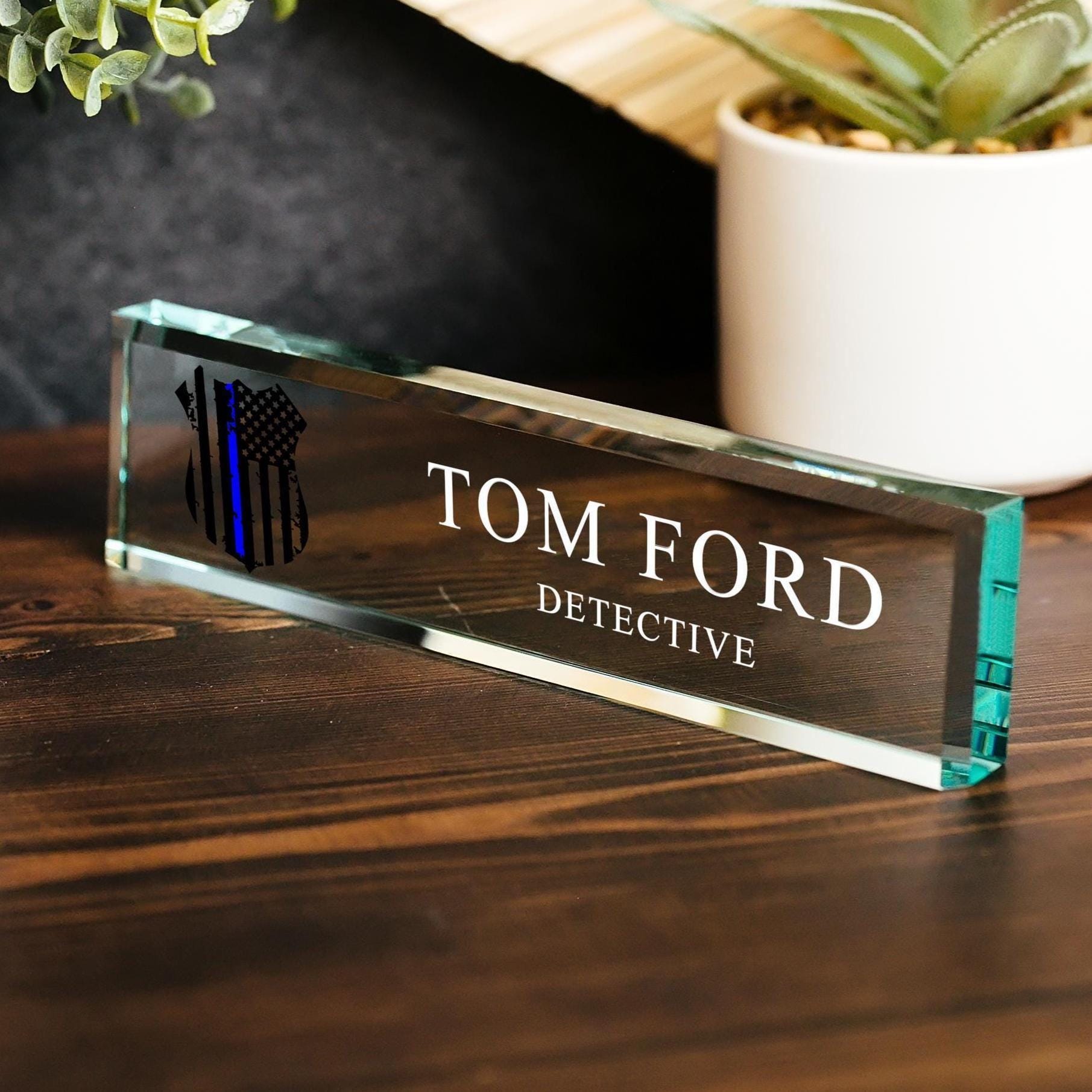 Police Officer Glass Office Desk Name Plate, Clear Chief of Police ...