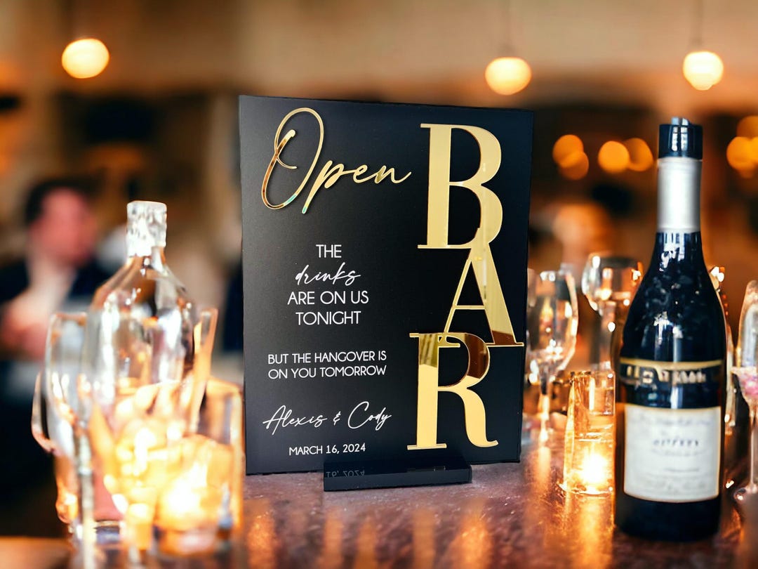 3D Mirror Gold Foil Open Bar Menu Signature Cocktails Custom Minimalist ...