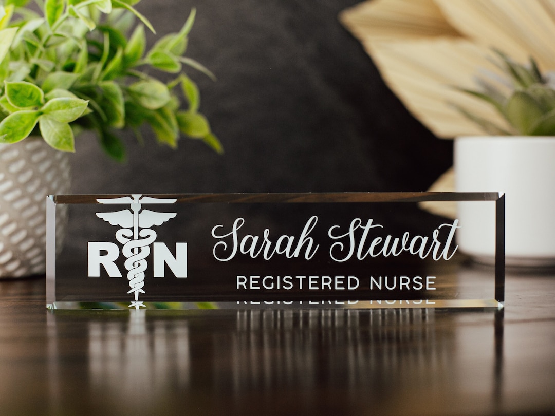 LPN, RN, Nurse Glass Office Desk Name Plate, Clear Personalized ...
