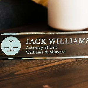 Attorney Glass Office Desk Name Plate, Clear JD Judge Nameplate, Lawyer ...