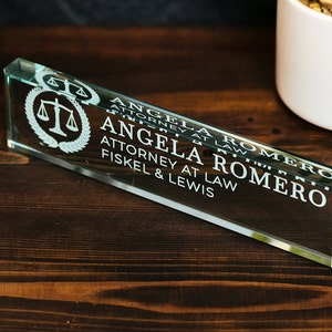 Attorney Glass Office Desk Name Plate, Clear JD Judge Nameplate, Lawyer ...