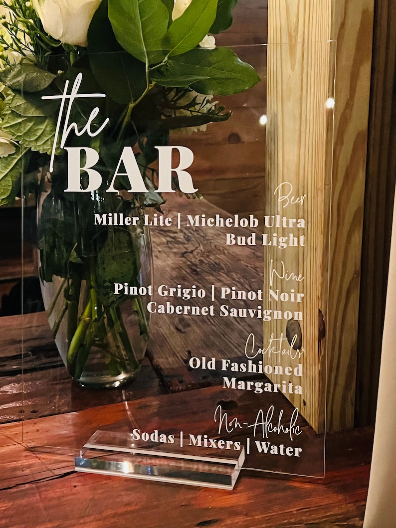 Bar Menu Signature Cocktails Custom Clear Glass Look Acrylic - Etsy