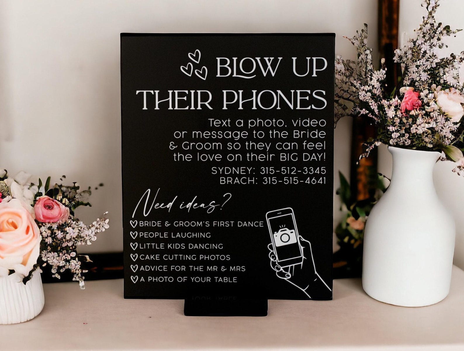 Blow up Their Phones Wedding Table Sign Text or Video Bride and Groom ...