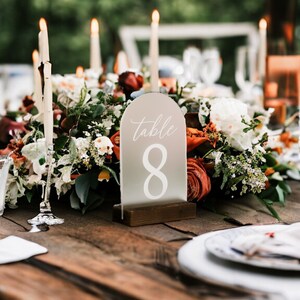 ARCH Frosted Acrylic Wedding Table Number Sign With Stands, Perspex ...