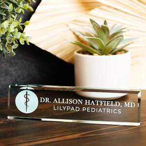 Physician MD Doctor Glass Office Desk Name Plate, Clear PA Surgeon ...