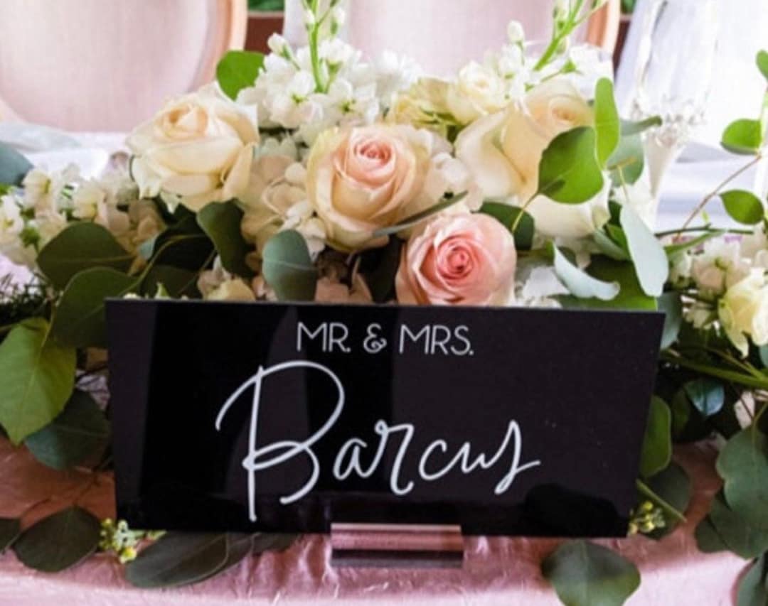 Mr and Mrs Table Signs, Clear Glass Look Acrylic Head Table Sign With ...