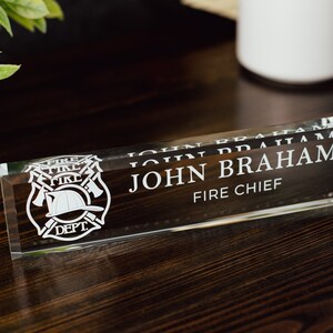 Fireman Glass Office Desk Name Plate, Clear Fire Chief Nameplate, Fire ...