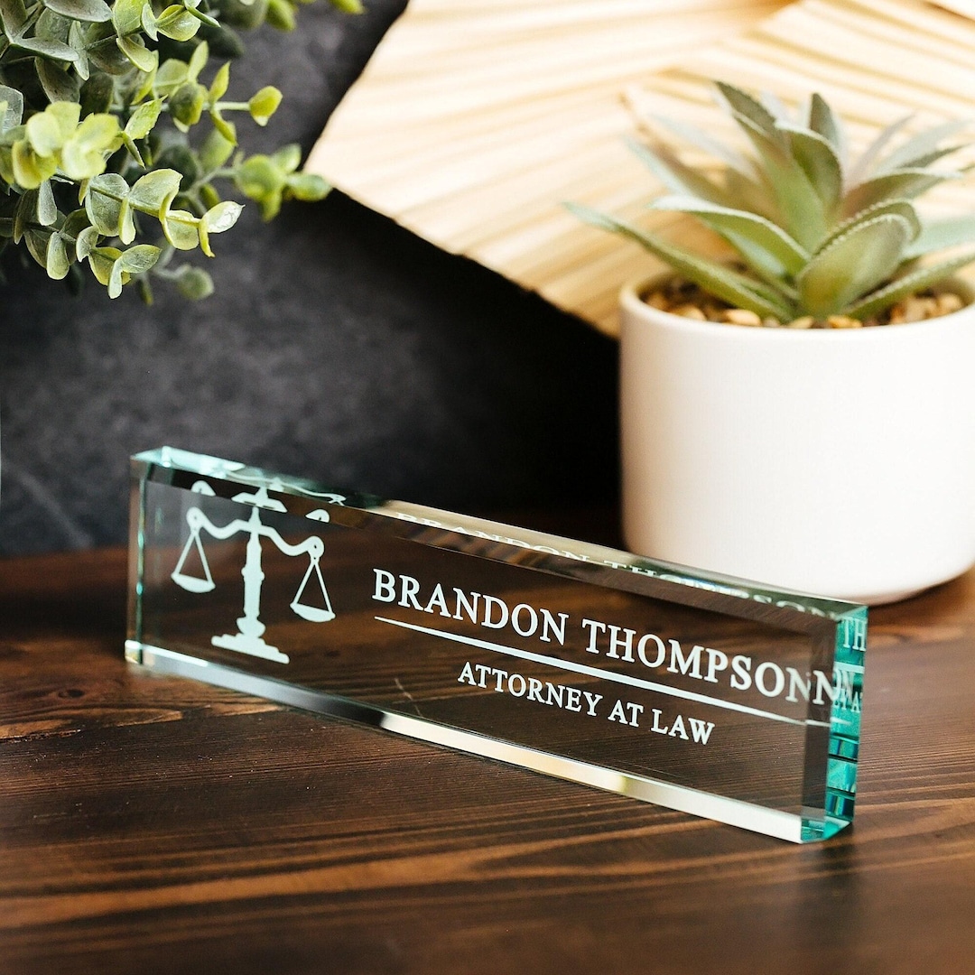 Attorney Glass Office Desk Name Plate, Clear JD Judge Nameplate, Lawyer ...