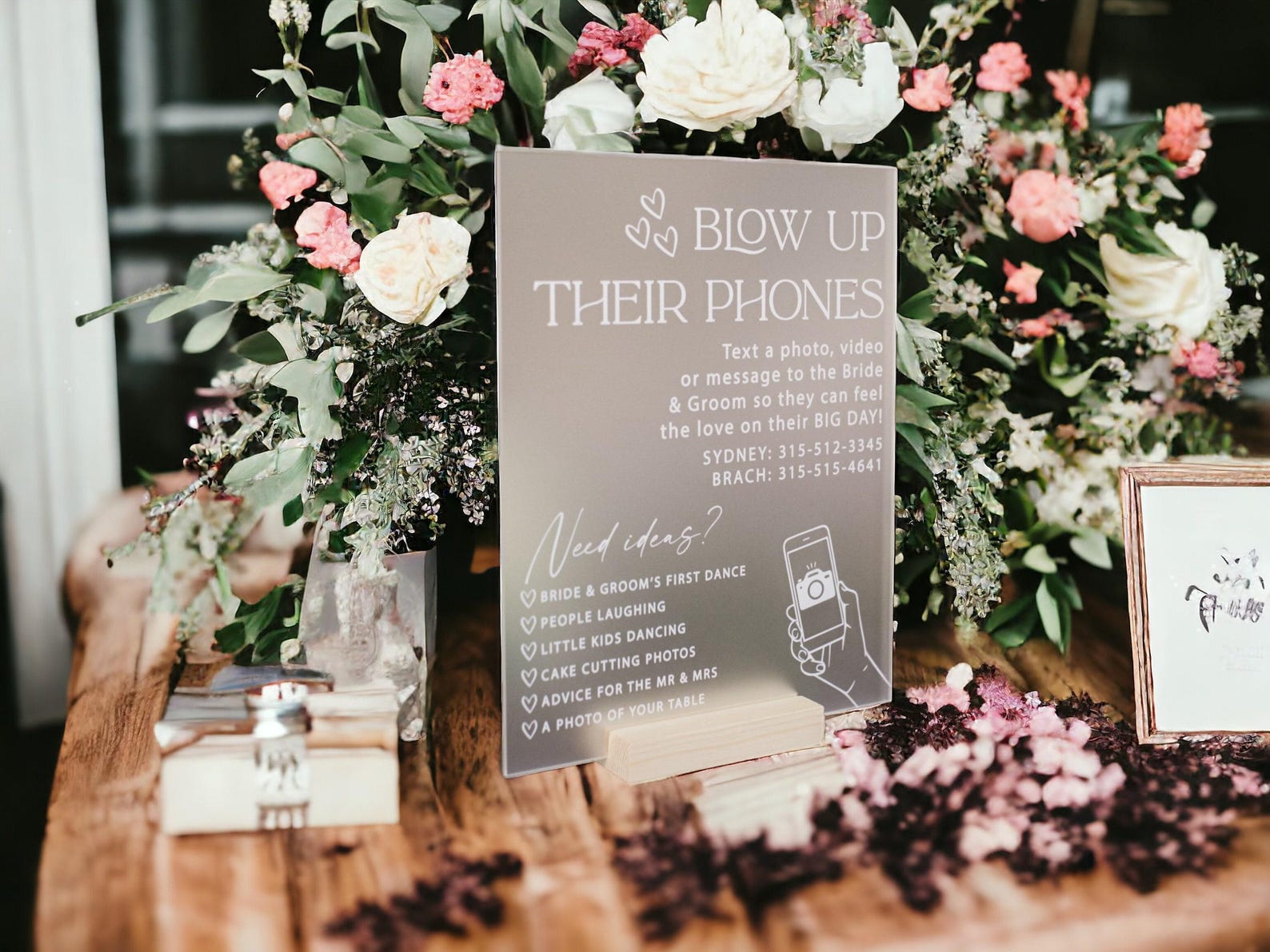 Blow up Their Phones Wedding Table Sign Text or Video Bride and Groom ...