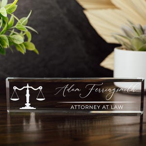 Attorney Glass Office Desk Name Plate, Clear JD Judge Nameplate, Lawyer ...