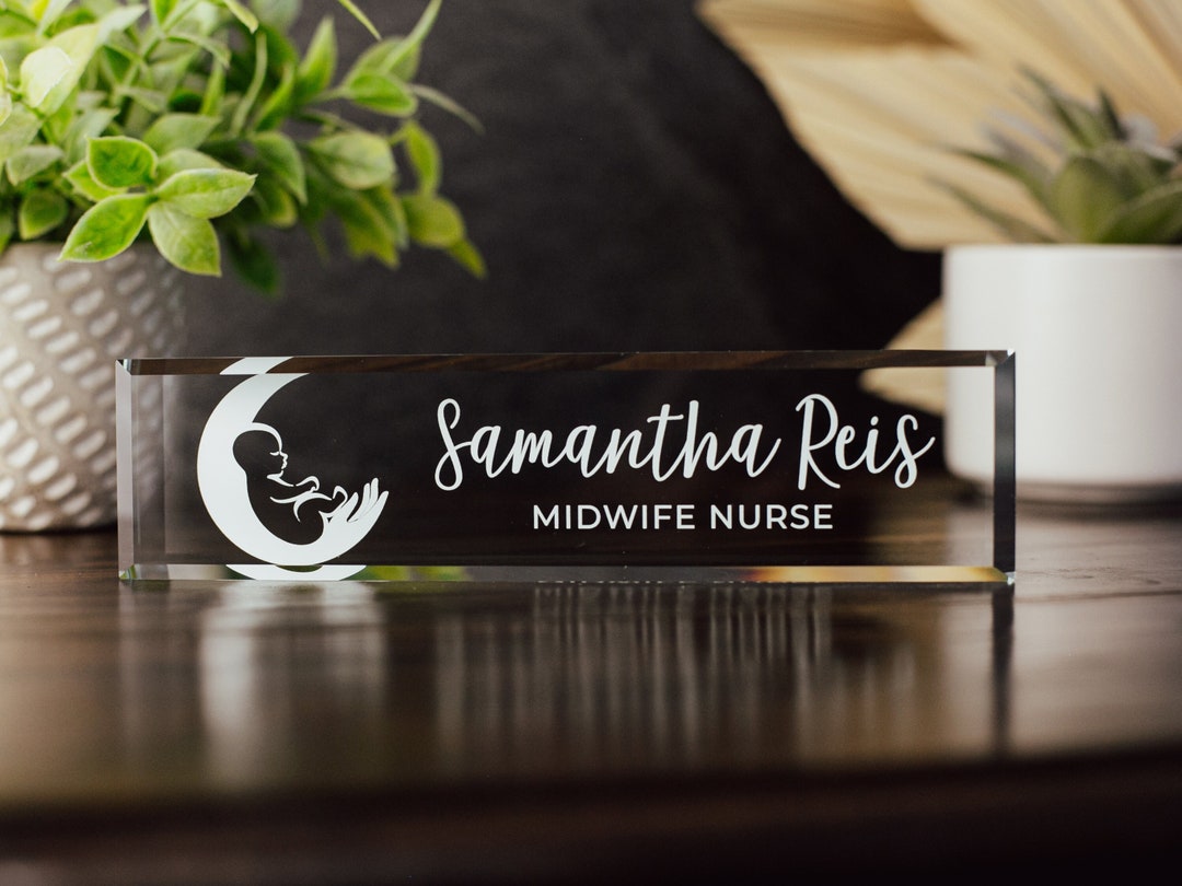Midwife Nurse Glass Office Desk Name Plate, Clear Doula Nameplate ...