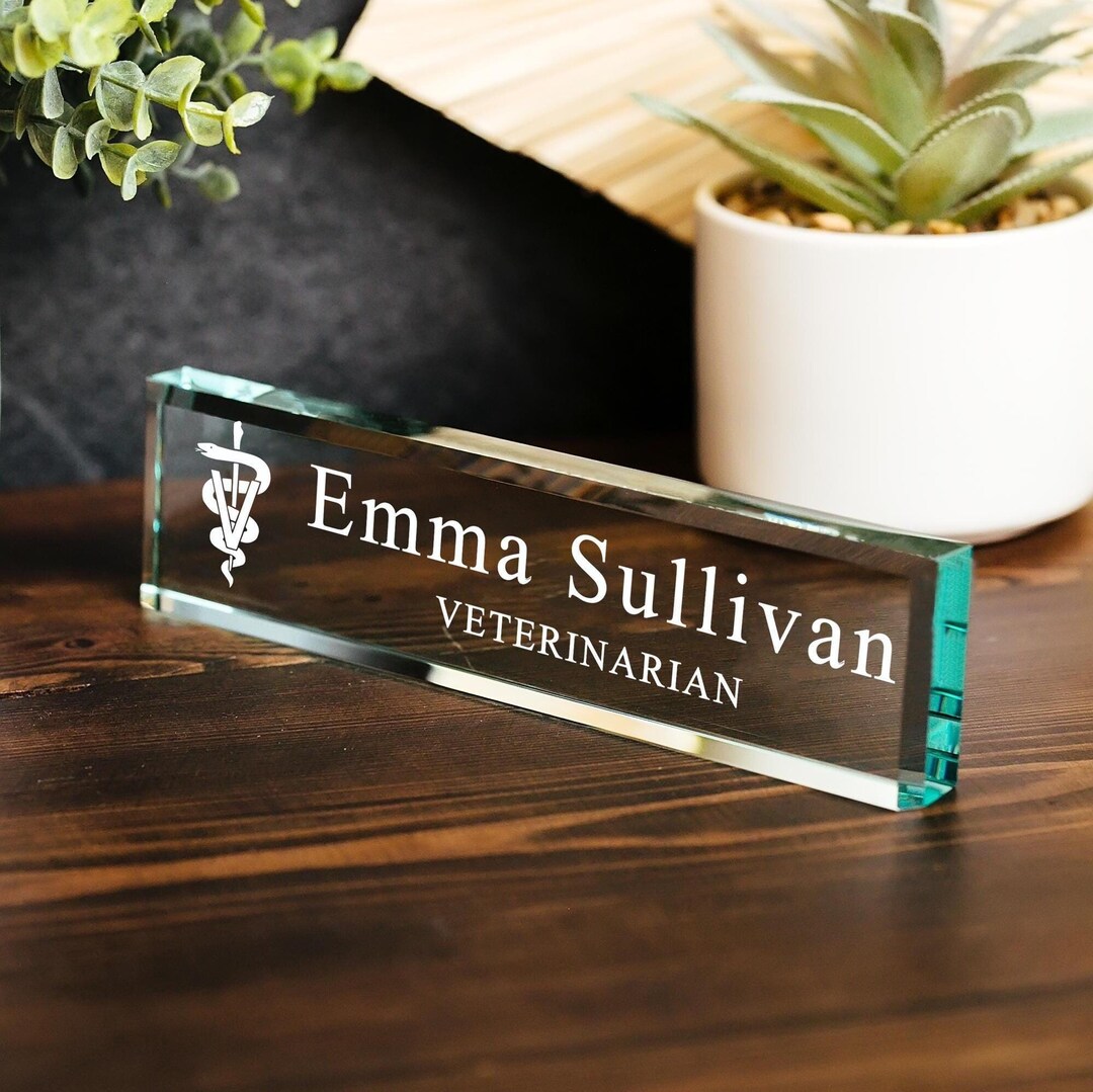 Veterinarian DVM Glass Office Desk Name Plate, Clear New Vet Animal ...