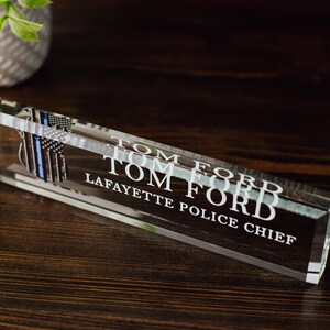 Police Officer Glass Office Desk Name Plate, Clear Chief of Police ...