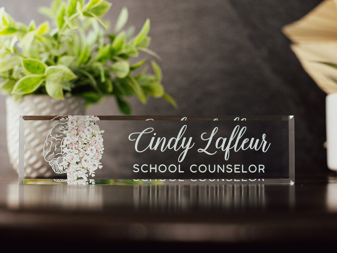 Personalized School Counselor Glass Office Desk Name Plate, Best ...