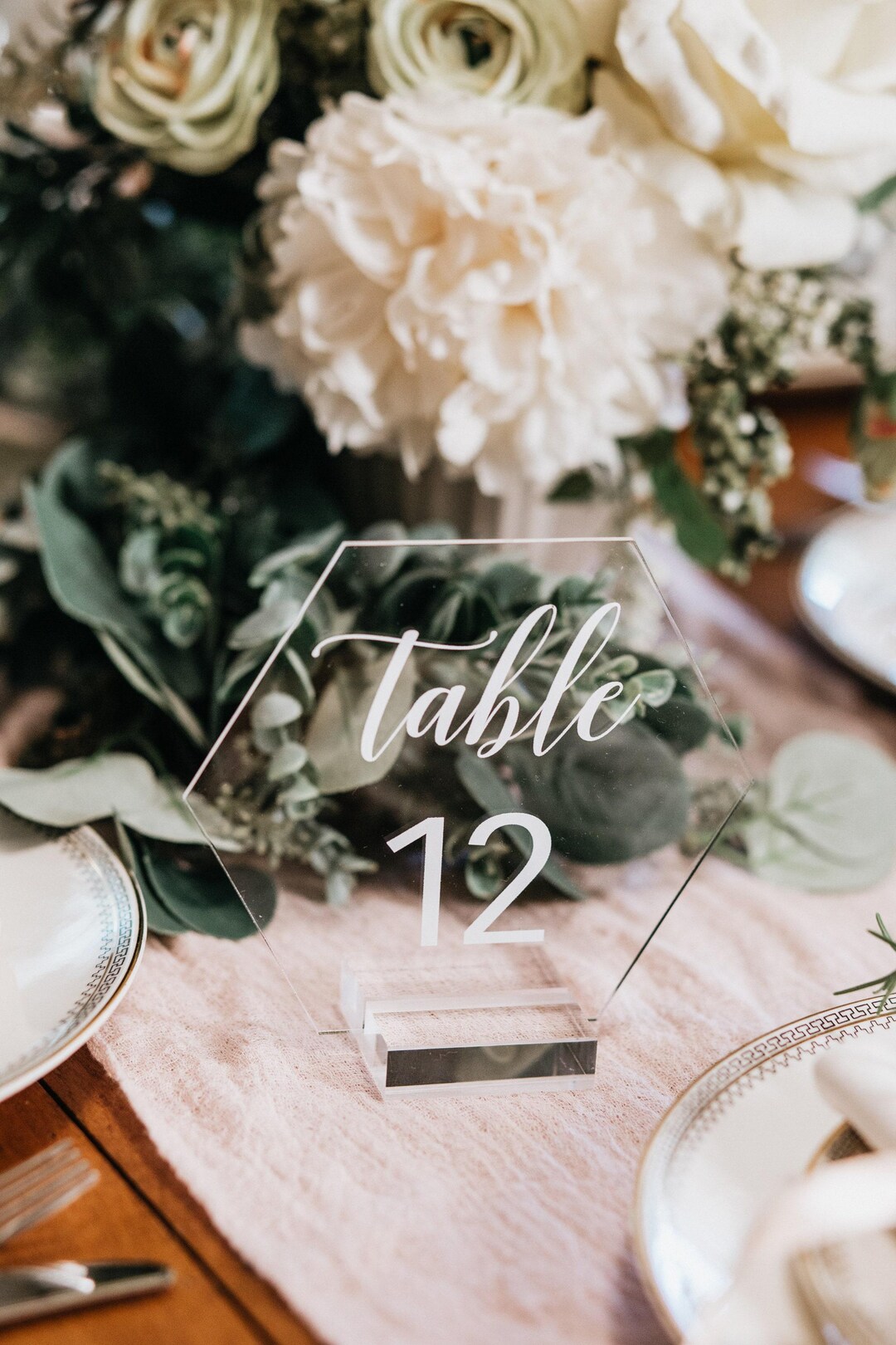 Hexagon Acrylic Table Number Sign With Stands, Clear Glass Look Perspex ...