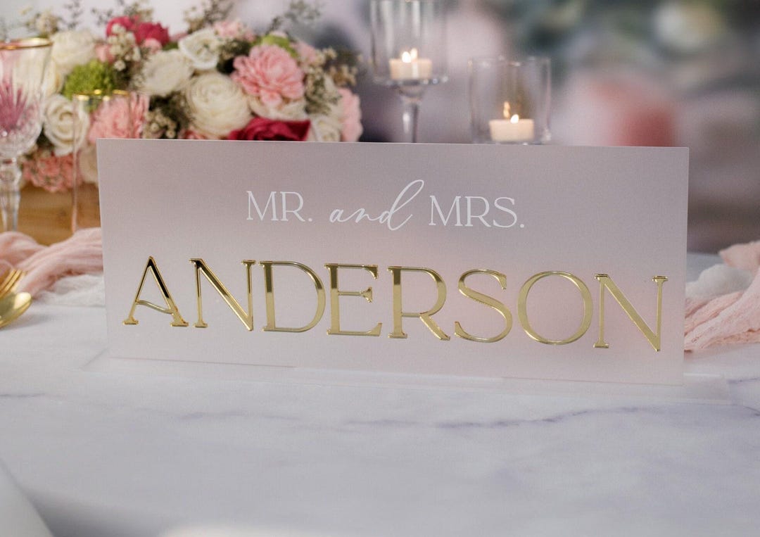 3D Mirrored Acrylic Wedding Head Table Mr Mrs Sign, Laser Cut Last Name ...