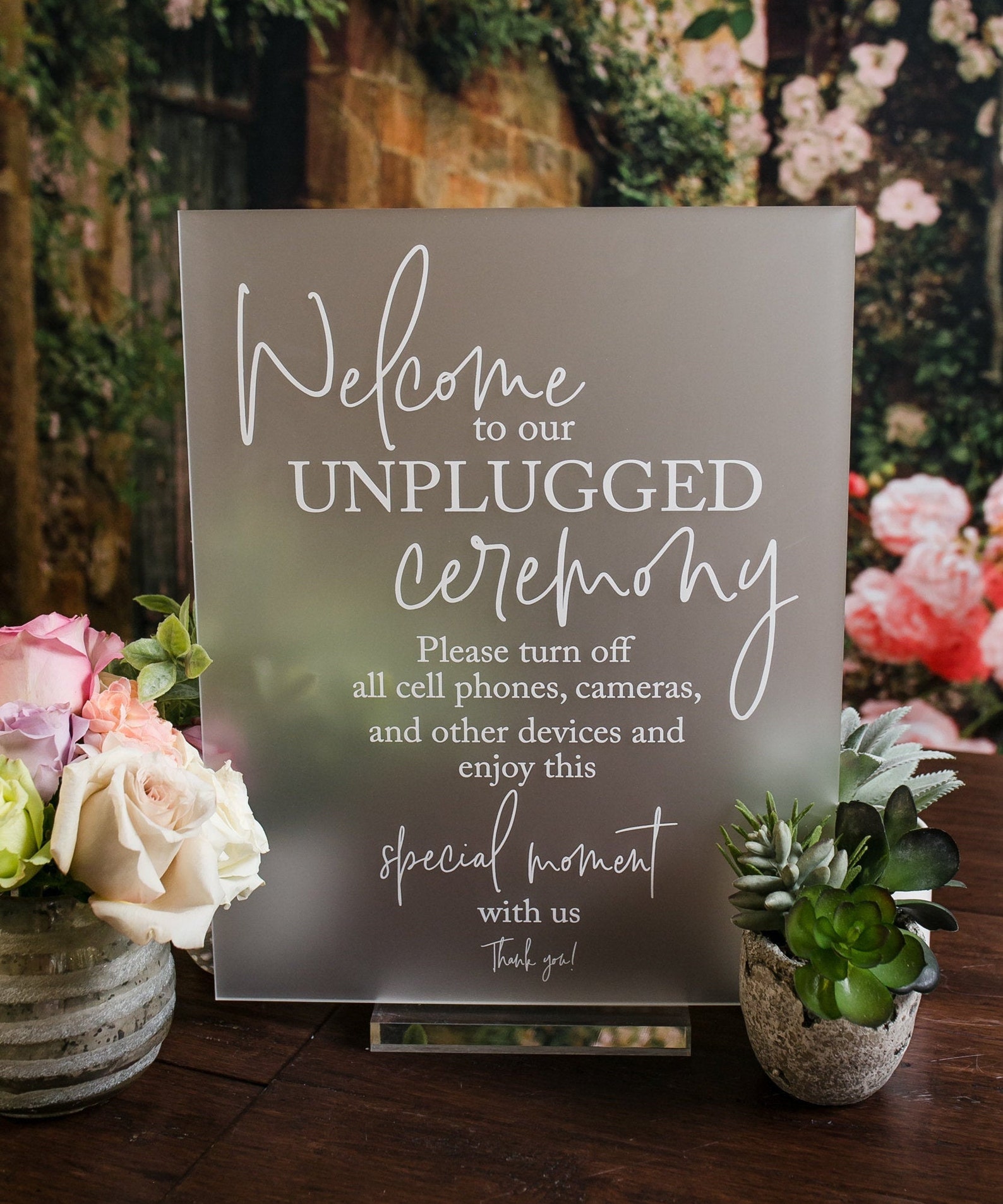 Unplugged Ceremony Clear Glass Look Acrylic Wedding Sign, Unplug Be ...