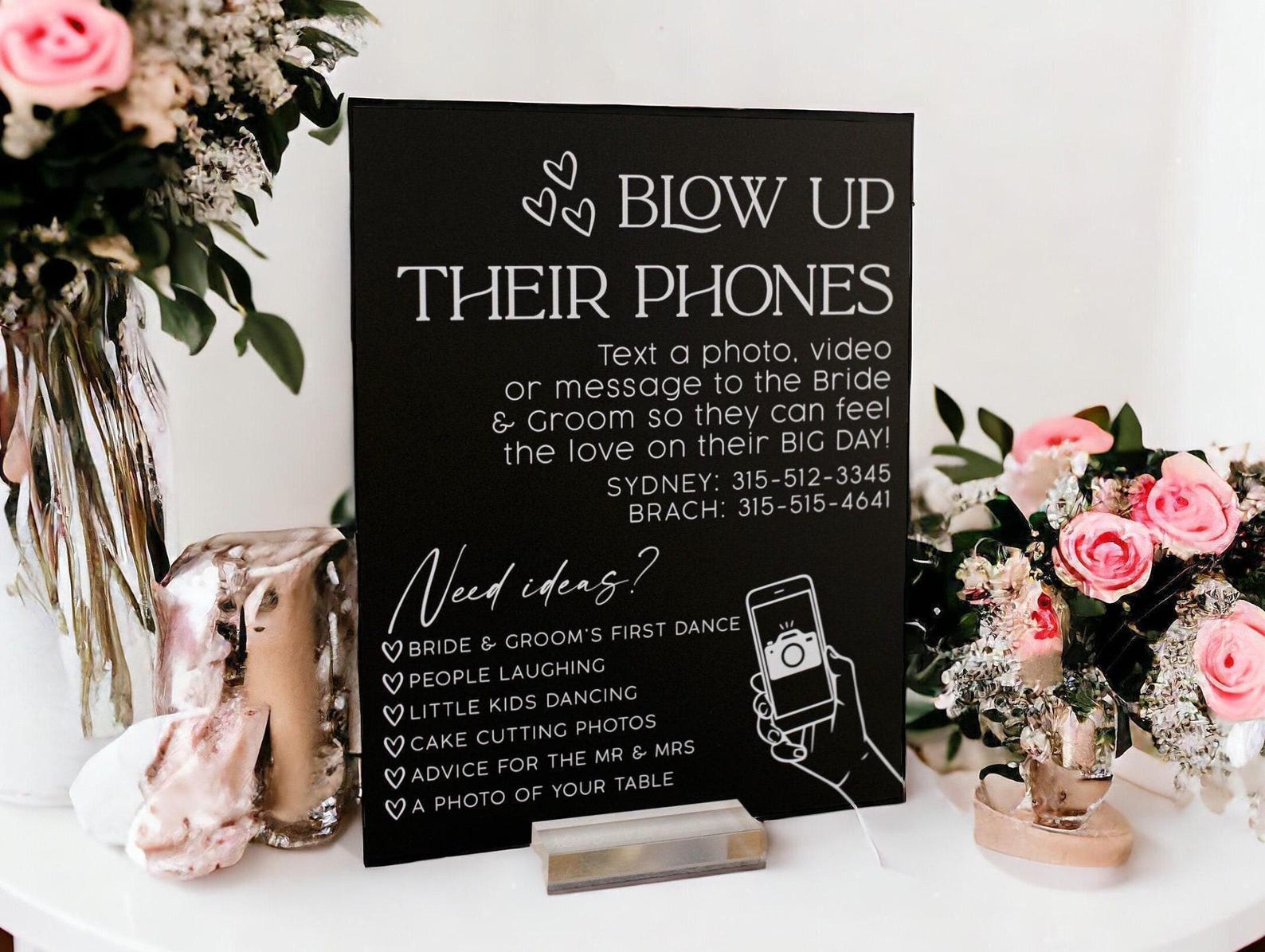 Blow up Their Phones Wedding Table Sign Text or Video Bride and Groom ...
