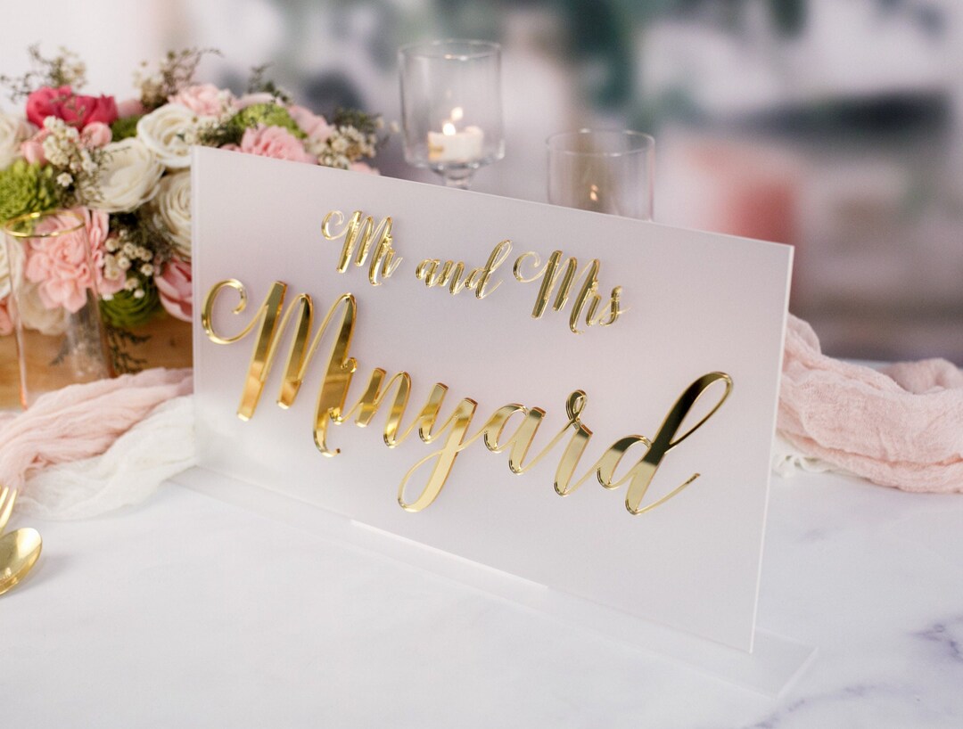 3D Mirrored Acrylic Wedding Head Table Mr Mrs Sign, Laser Cut Last Name ...
