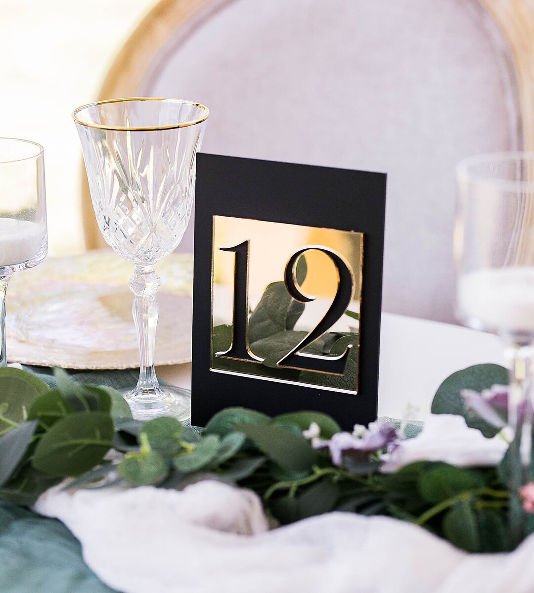 3D Acrylic Black and Gold Table Number Sign With Stands, Perspex Modern Calligraphy Table ...