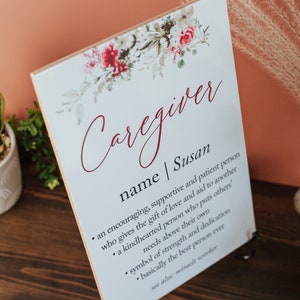 Floral Caregiver Plaque With Stand, Thank You Adult Sitter Sign Custom ...