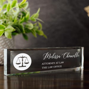 Attorney Glass Office Desk Name Plate, Clear JD Judge Nameplate, Lawyer ...